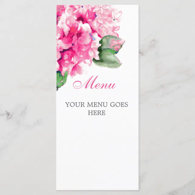 Watercolor Floral Fuschia Menu Cards | Zazzle