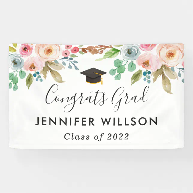 Watercolor Floral Girl Graduate Graduation Party Banner | Zazzle