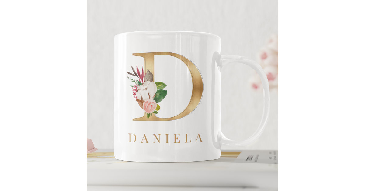 Watercolor Floral & Gold Letter D Monogram Coffee Mug | Zazzle