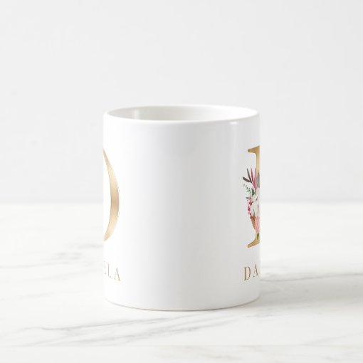 Watercolor Floral & Gold Letter D Monogram Coffee Mug | Zazzle