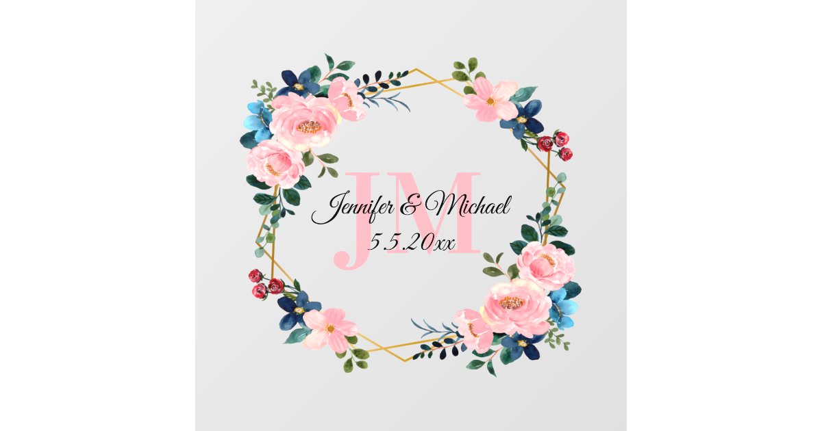 watercolor floral gold pink monogram wedding floor decals | Zazzle