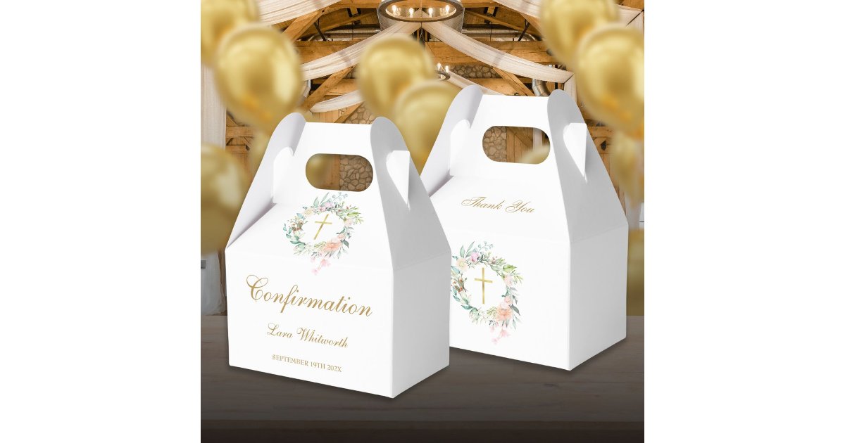 Watercolor Floral Gold Script Confirmation Favor Boxes | Zazzle