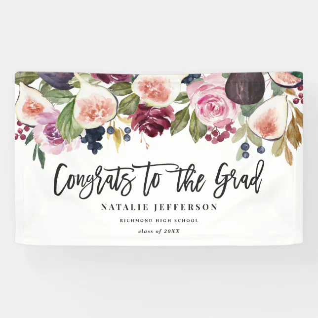 Watercolor floral graduate congratulations banner | Zazzle