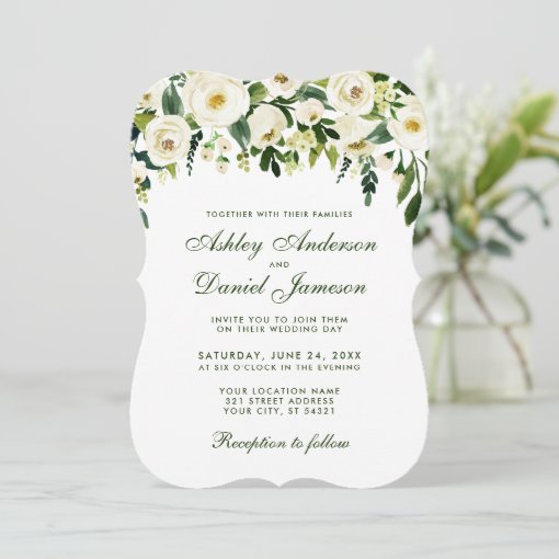 Watercolor Floral Green Wedding Invitation GSB | Zazzle