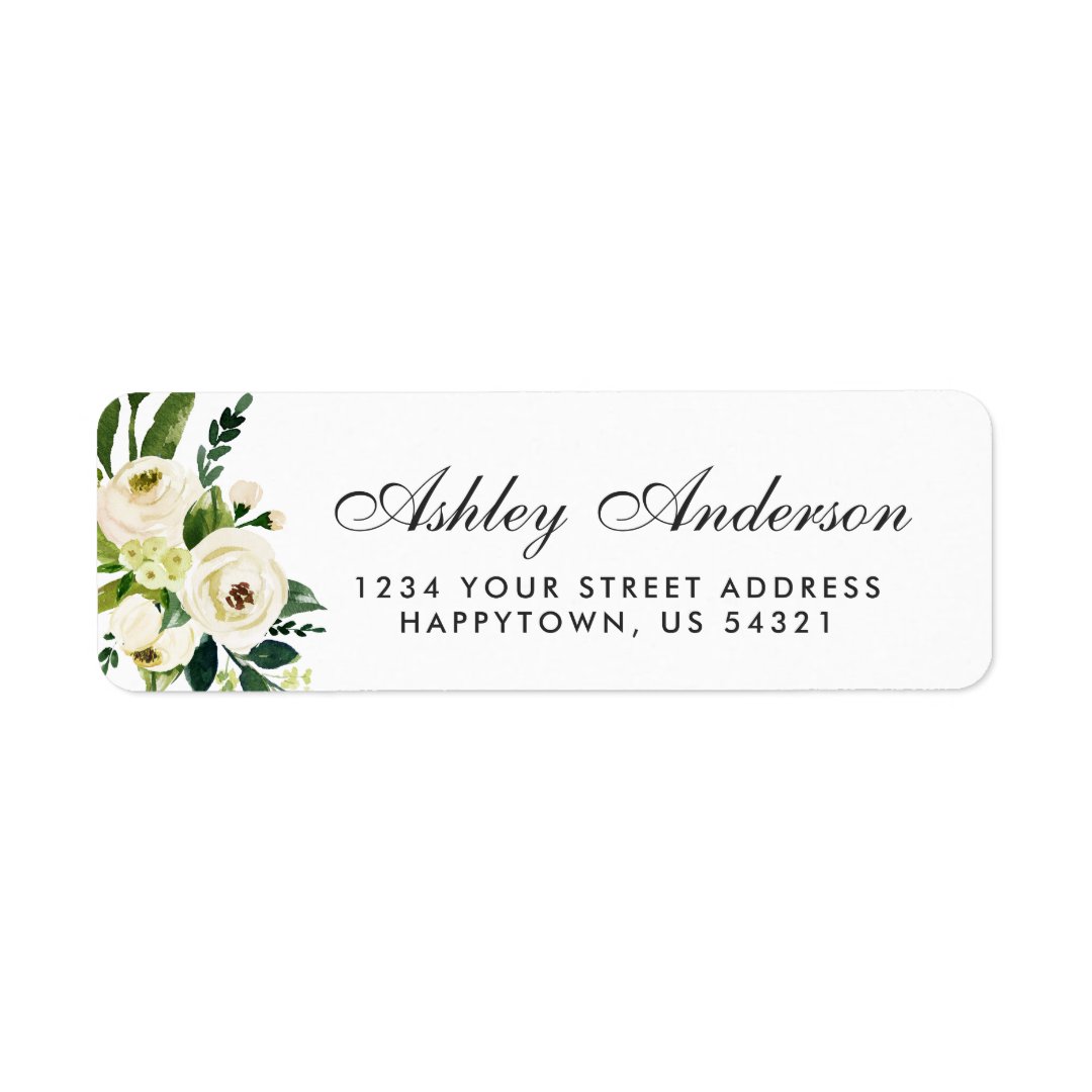 Watercolor Floral Green White Address Label | Zazzle