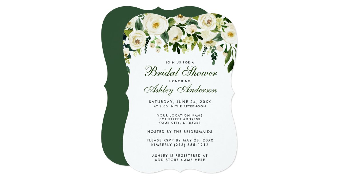 Watercolor Floral Green White Bridal Shower GSB Invitation | Zazzle.com