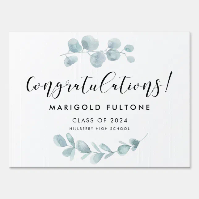 Watercolor floral greenery grad Congratulations Sign | Zazzle