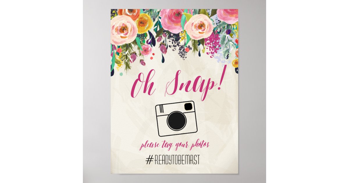 Watercolor Floral Hashtag Wedding Sign | Zazzle
