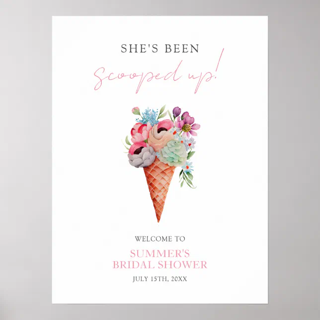 Watercolor Floral Ice Cream Bridal Shower Welcome Poster | Zazzle