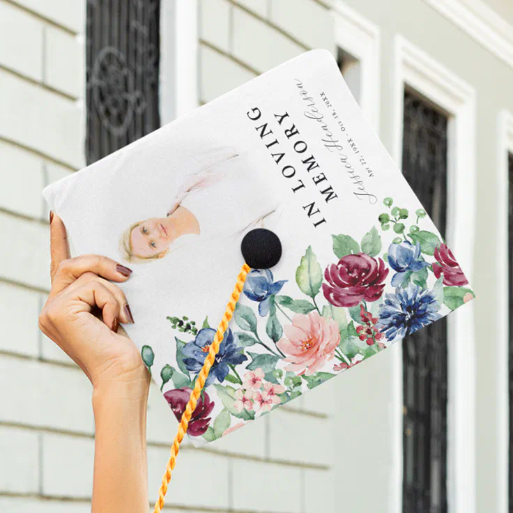 Watercolor Floral In Loving Memory Graduate Graduation Cap Topper | Zazzle