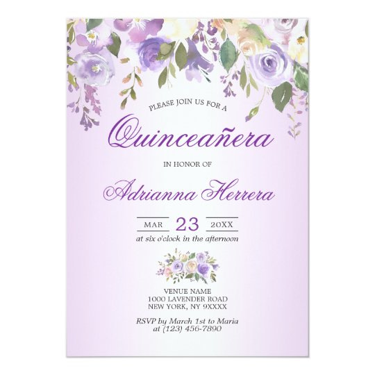 Watercolor Floral Lavender Purple Quinceañera Invitation | Zazzle.com