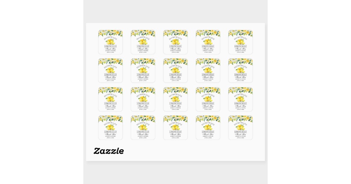 Watercolor Floral Lemons Limoncello Wedding Small Square Sticker | Zazzle