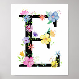 Watercolor Floral Letter E Poster | Zazzle