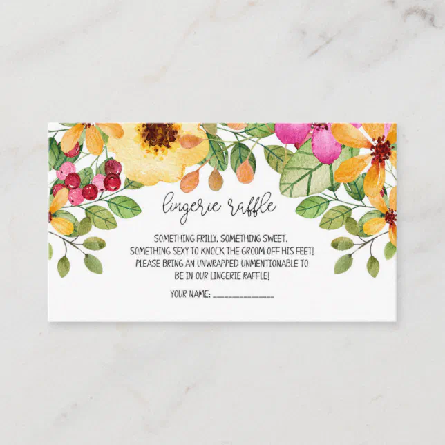 Watercolor Floral Lingerie Raffle Card | Zazzle