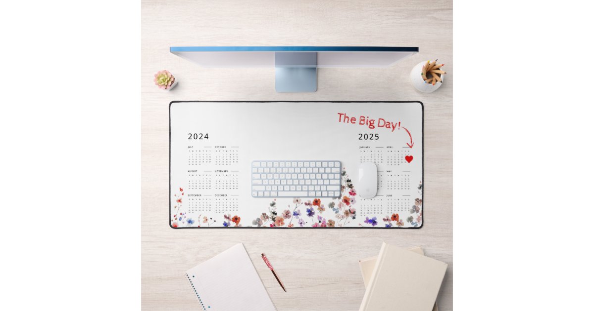 Watercolor Floral | Mark the Date | 24/25 Calendar Desk Mat | Zazzle