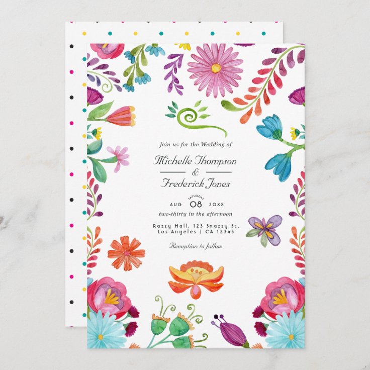 Watercolor Floral Mexican Fiesta QR Code Wedding Invitation | Zazzle