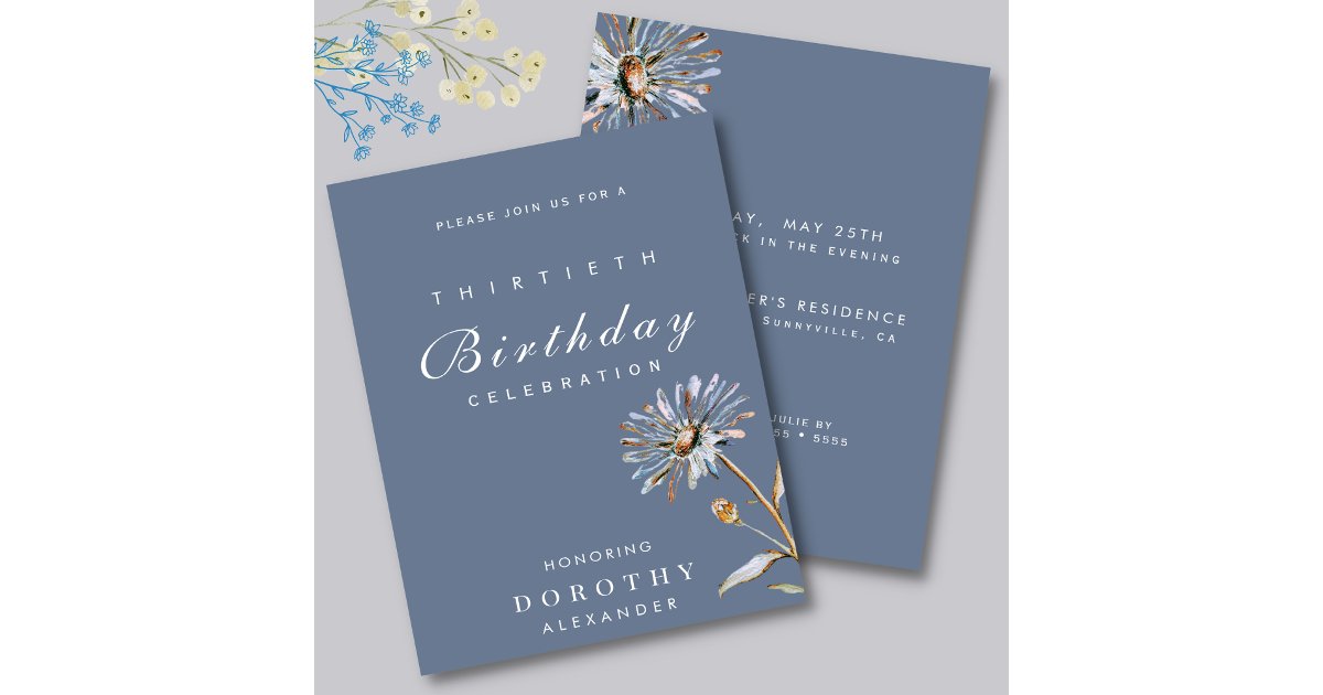 Watercolor Floral Modern Elegant Adult Birthday Invitation | Zazzle