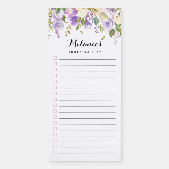 Watercolor Floral Personalized Name Lined List Magnetic Notepad | Zazzle