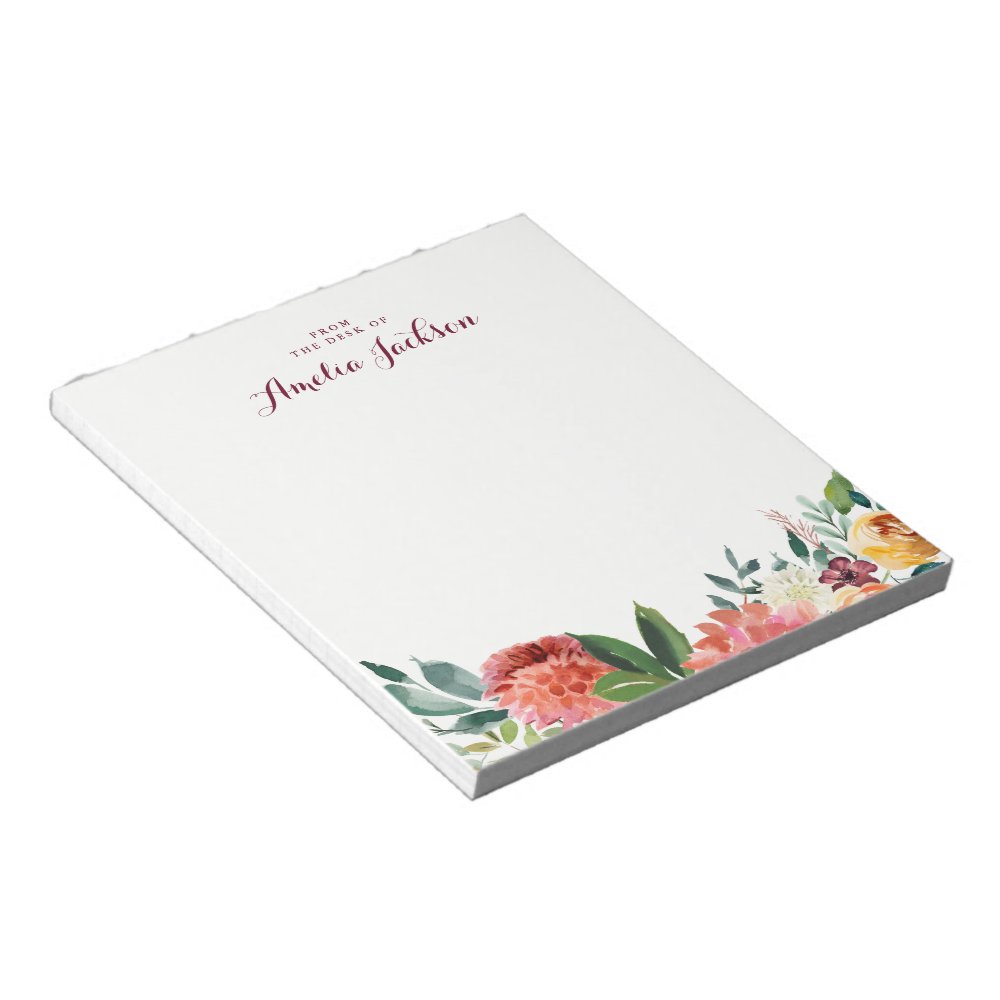 Watercolor Floral Personalized Notepad Stationery