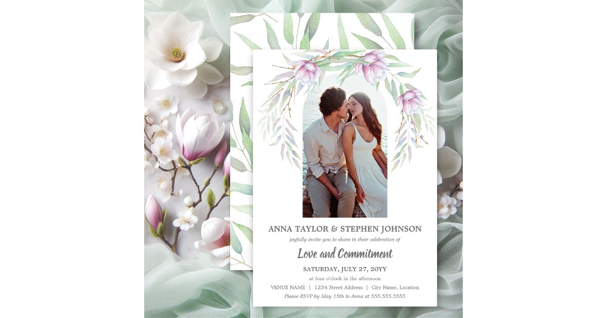 Watercolor Floral & Photo Commitment Ceremony Invitation | Zazzle