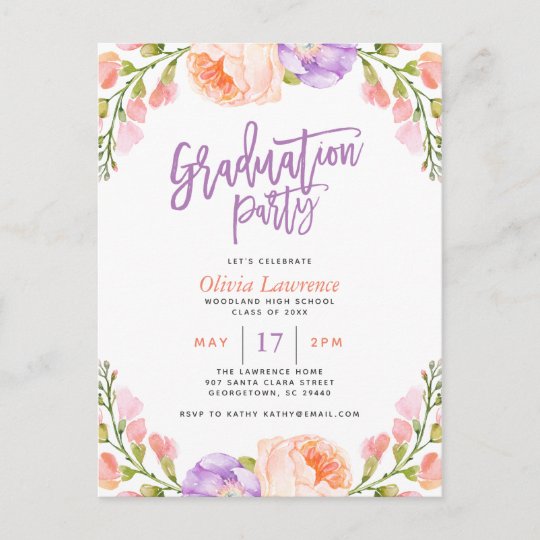 Watercolor Floral Photo Graduation Party Invite | Zazzle.com