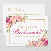 Watercolor Floral Pink Blush Gold Bridesmaid HP Invitation | Zazzle