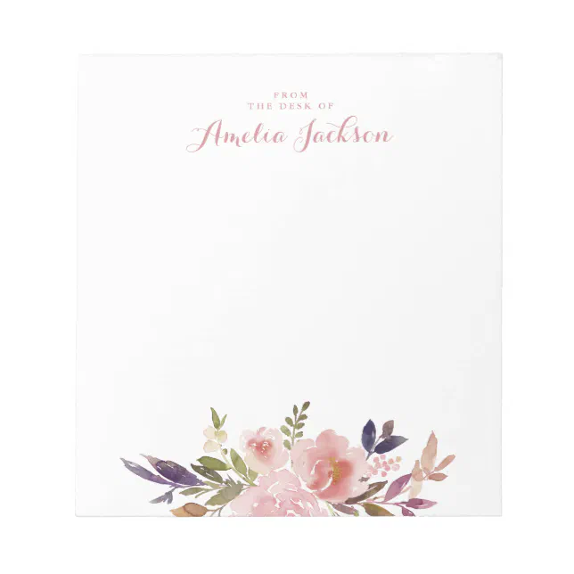 Watercolor Floral Pink Personalized Stationery Notepad | Zazzle