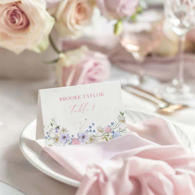 Watercolor Floral Pink Purple Table Place Card | Zazzle