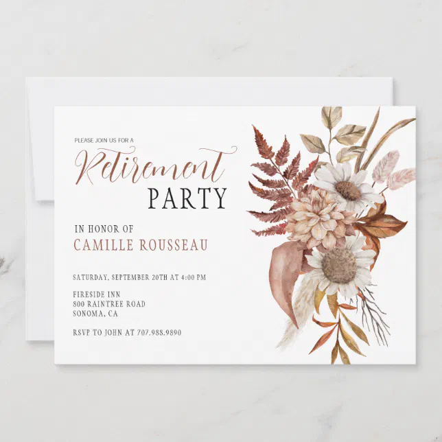 Watercolor Floral Retirement Party Invitation | Zazzle