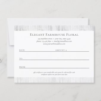 Watercolor Floral Rustic Gift Certificate Card | Zazzle