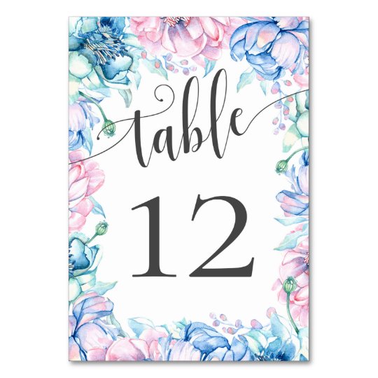 Watercolor Floral & Rustic Wood Farmhouse Wedding Table Number | Zazzle.com