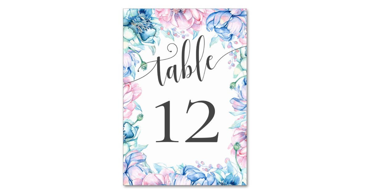 Watercolor Floral & Rustic Wood Farmhouse Wedding Table Number | Zazzle