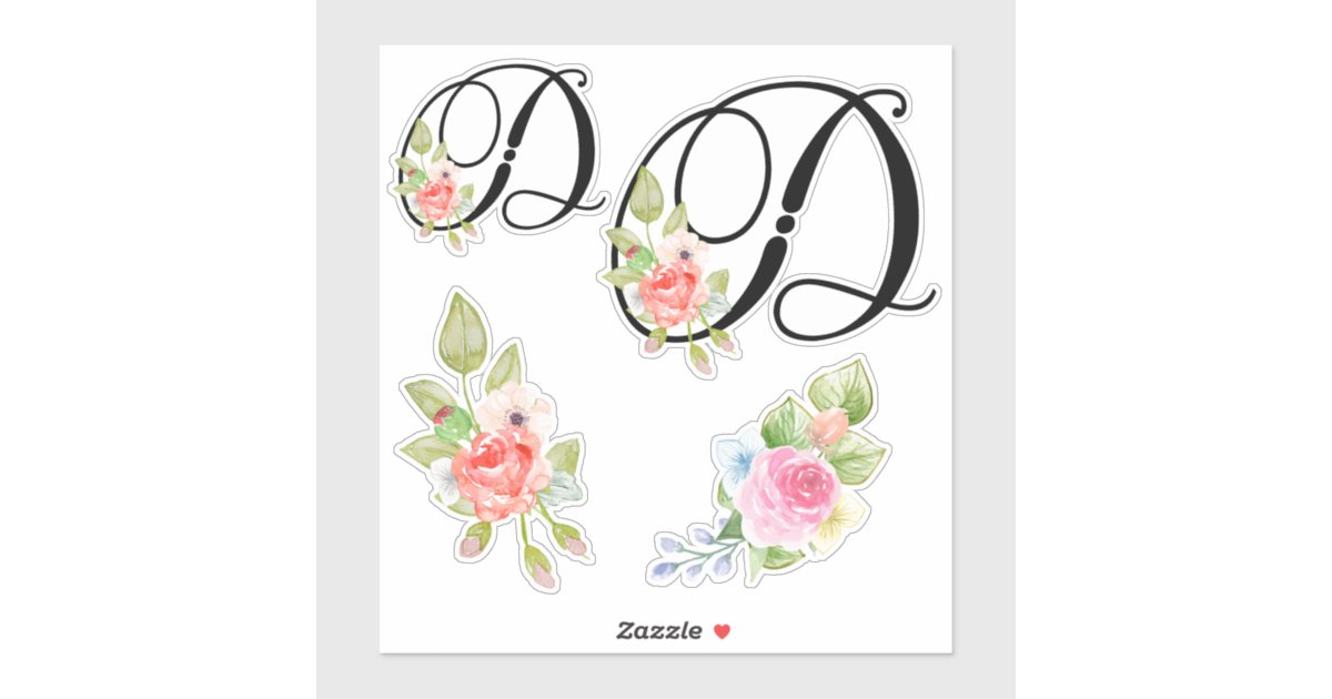 Watercolor Floral Script Monogram Letter D Sticker | Zazzle