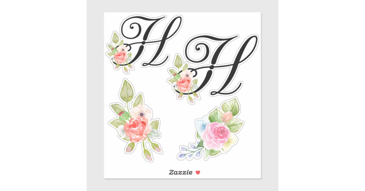 Watercolor Floral Script Monogram Letter H Sticker | Zazzle