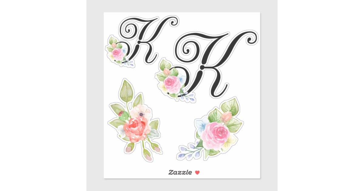 Watercolor Floral Script Monogram Letter K Sticker | Zazzle