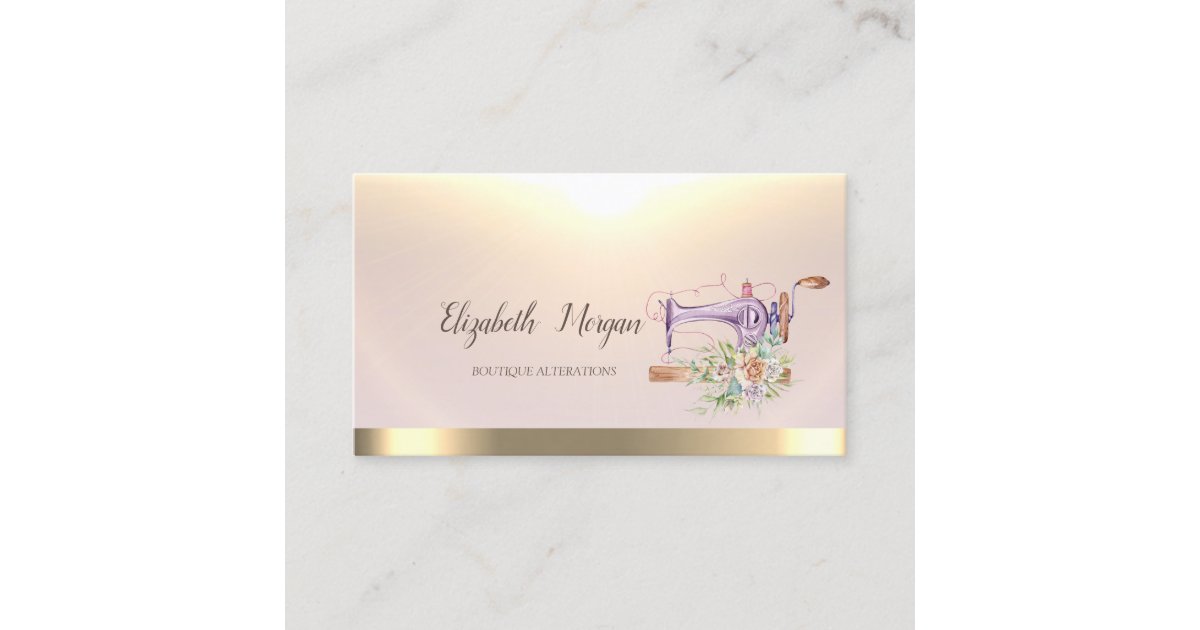 Watercolor Floral Sewing Machine Business Card | Zazzle