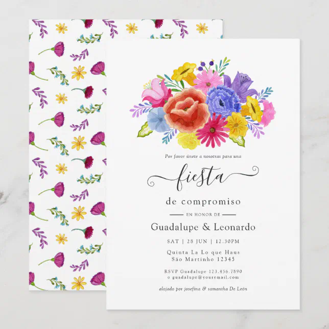 Watercolor Floral Spanish Fiesta Engagement Party Invitation | Zazzle