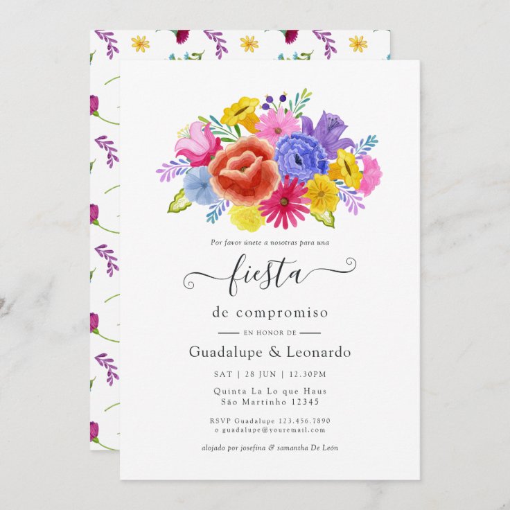 Watercolor Floral Spanish Fiesta Engagement Party Invitation | Zazzle