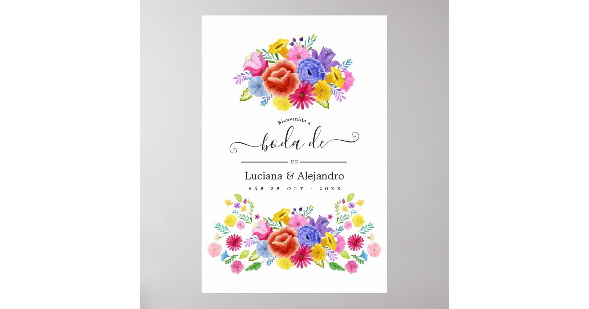Watercolor Floral Spanish Fiesta Wedding Welcome Poster | Zazzle