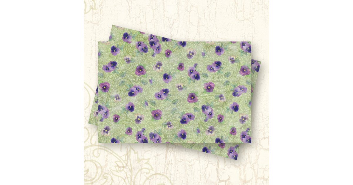 Watercolor Floral Spring Purple Pansy Decoupage Tissue Paper | Zazzle