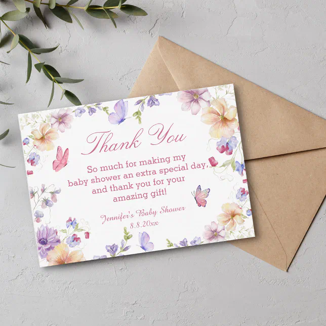 watercolor floral summer thank you baby shower note card | Zazzle