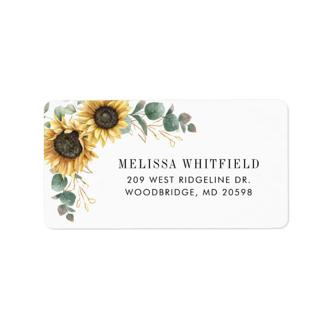 Watercolor Floral Sunflower Eucalyptus Address Label | Zazzle