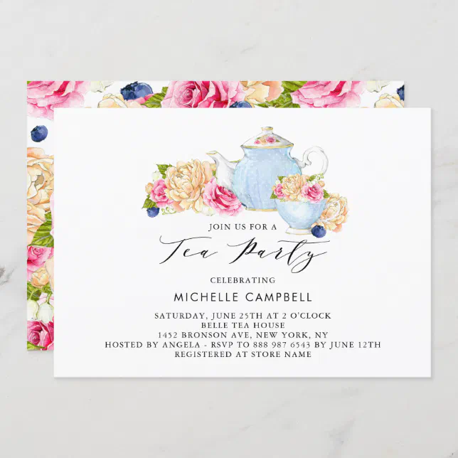 Watercolor Floral Tea Party Invitation | Zazzle