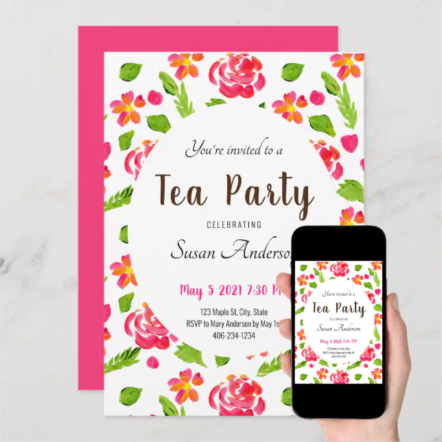 Watercolor Floral Tea Party Invitation | Zazzle