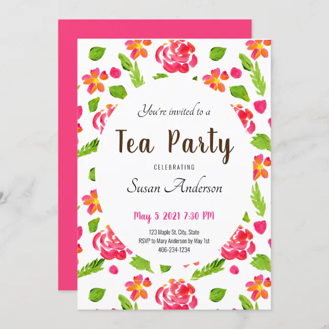 Watercolor Floral Tea Party Invitation | Zazzle