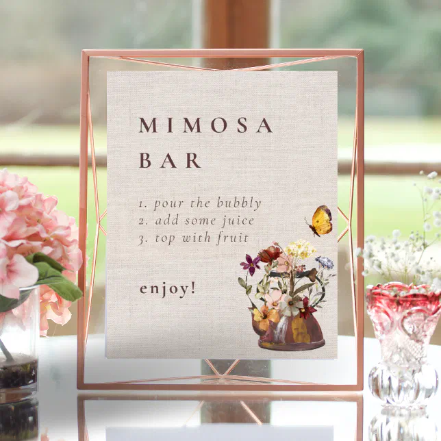 Watercolor Floral Tea Party Mimosa Bar Sign | Zazzle