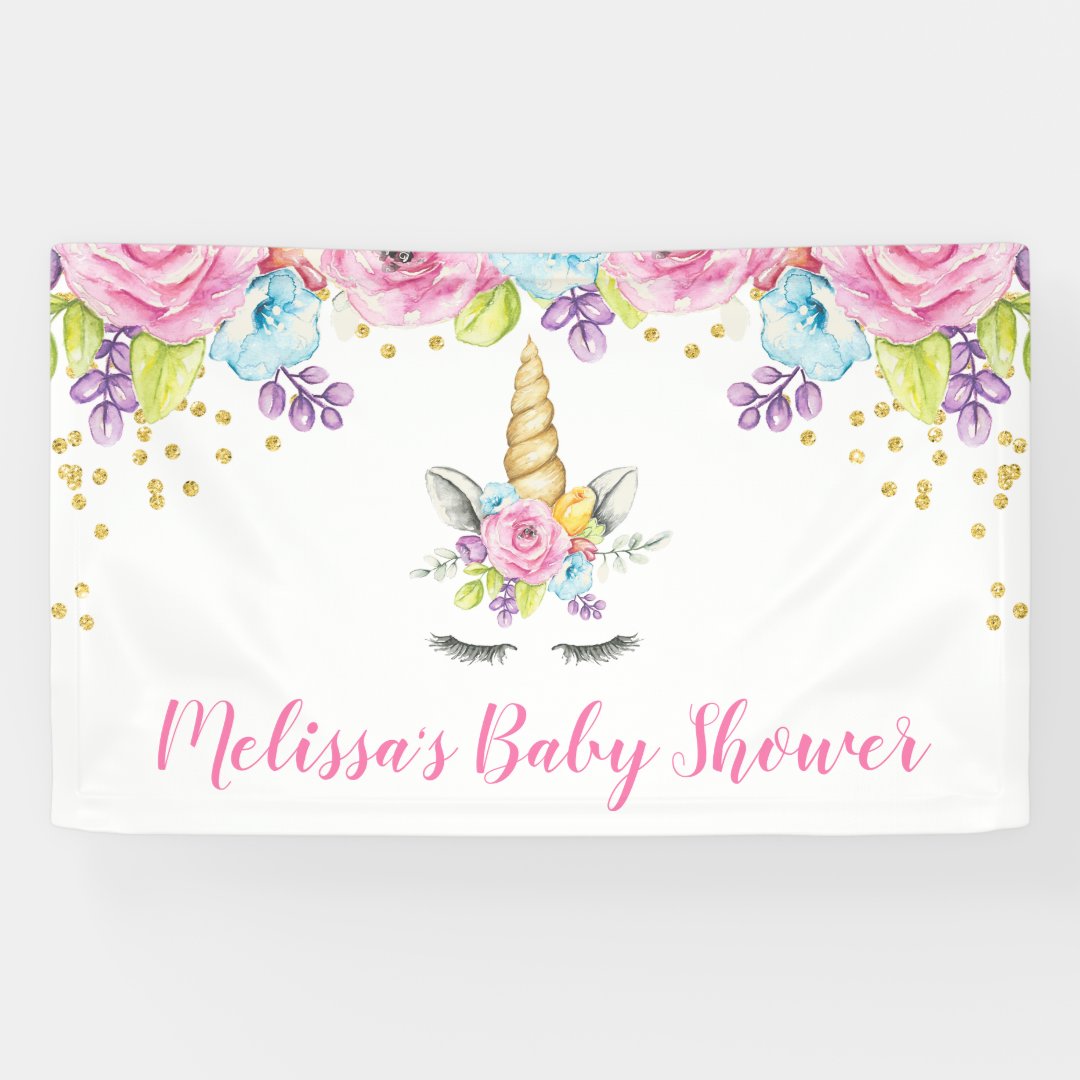 Watercolor Floral Unicorn Baby Shower Banner | Zazzle