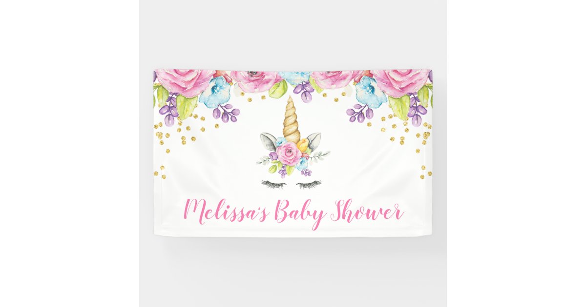 Watercolor Floral Unicorn Baby Shower Banner | Zazzle