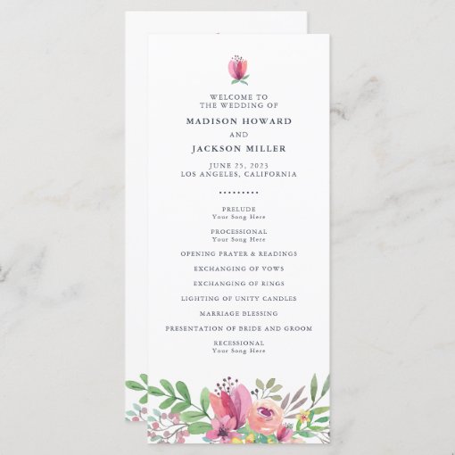 Watercolor Floral Wedding Ceremony Program | Zazzle