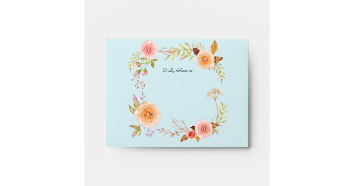 Watercolor Floral Wedding Elegant Romantic Blue Envelope | Zazzle